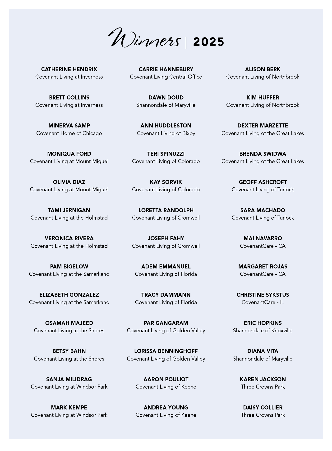 Contact Covenant Living Communities Inspiration Awards